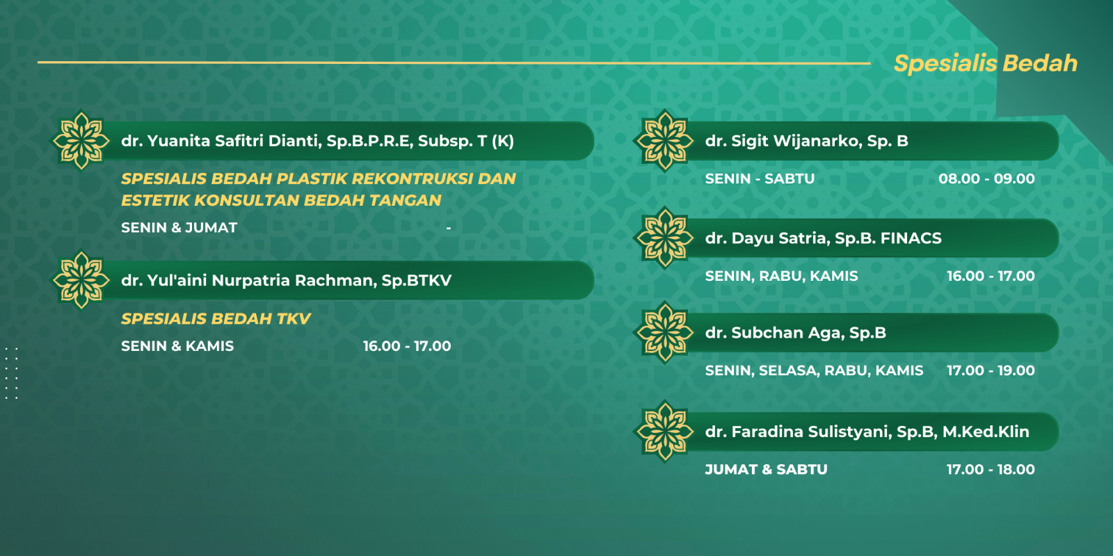 Jadwal Praktek Poli Eksekutif Spesialis dan Sub Spesialis – RS Islam ...